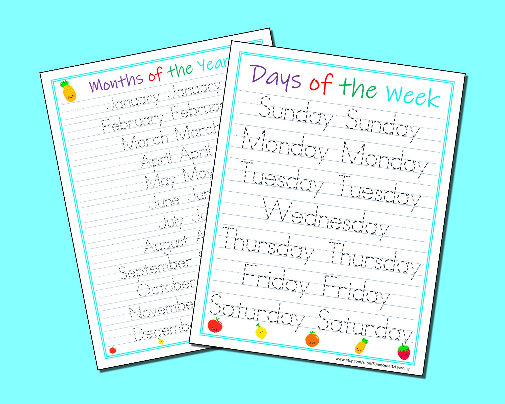 Days of the Week and Months of the Year Handwriting Worksheets; Pre-k ...