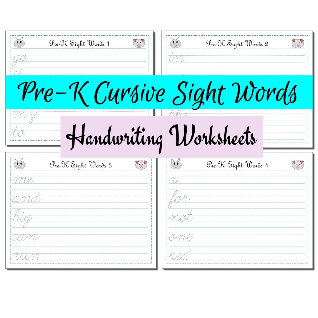 Pre-k Sight Words Cursive Handwriting Worksheets - Etsy