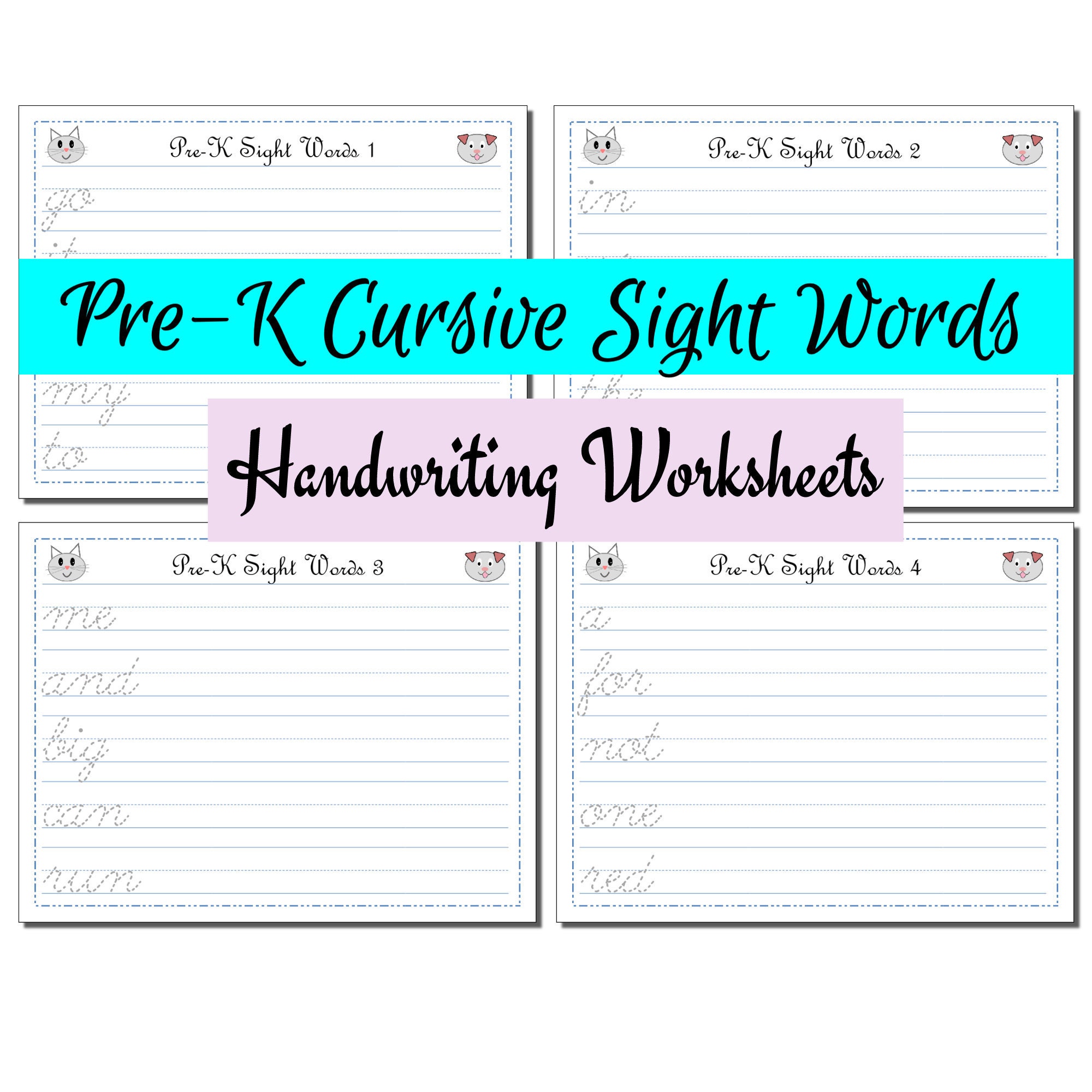 Pre-k Sight Words Cursive Handwriting Worksheets - Etsy