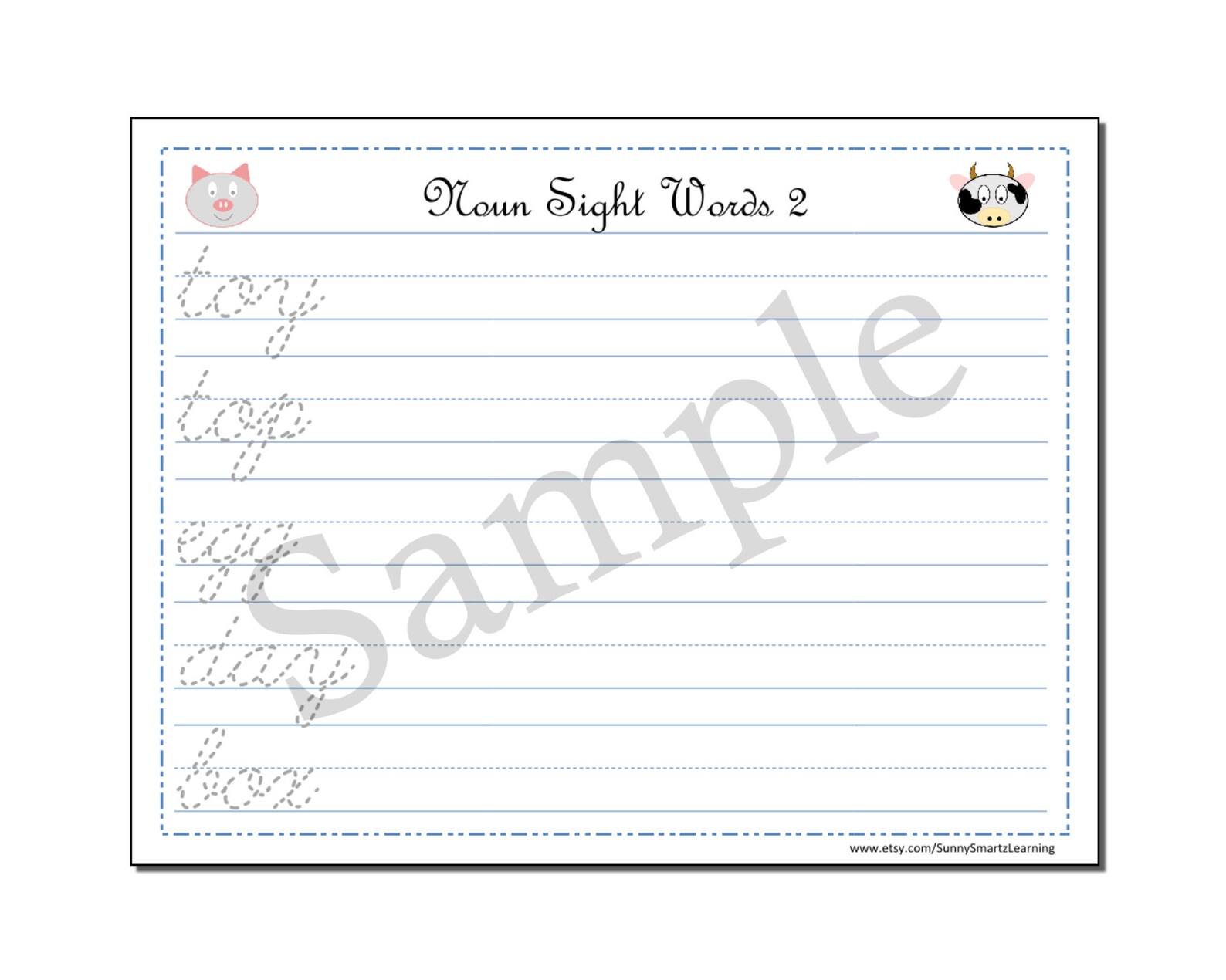 Noun Sight Words Cursive Handwriting Worksheets Set 1 (3 & 4 Letter ...