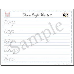 Noun Sight Words Cursive Handwriting Worksheets Set 1 (3 & 4 Letter ...