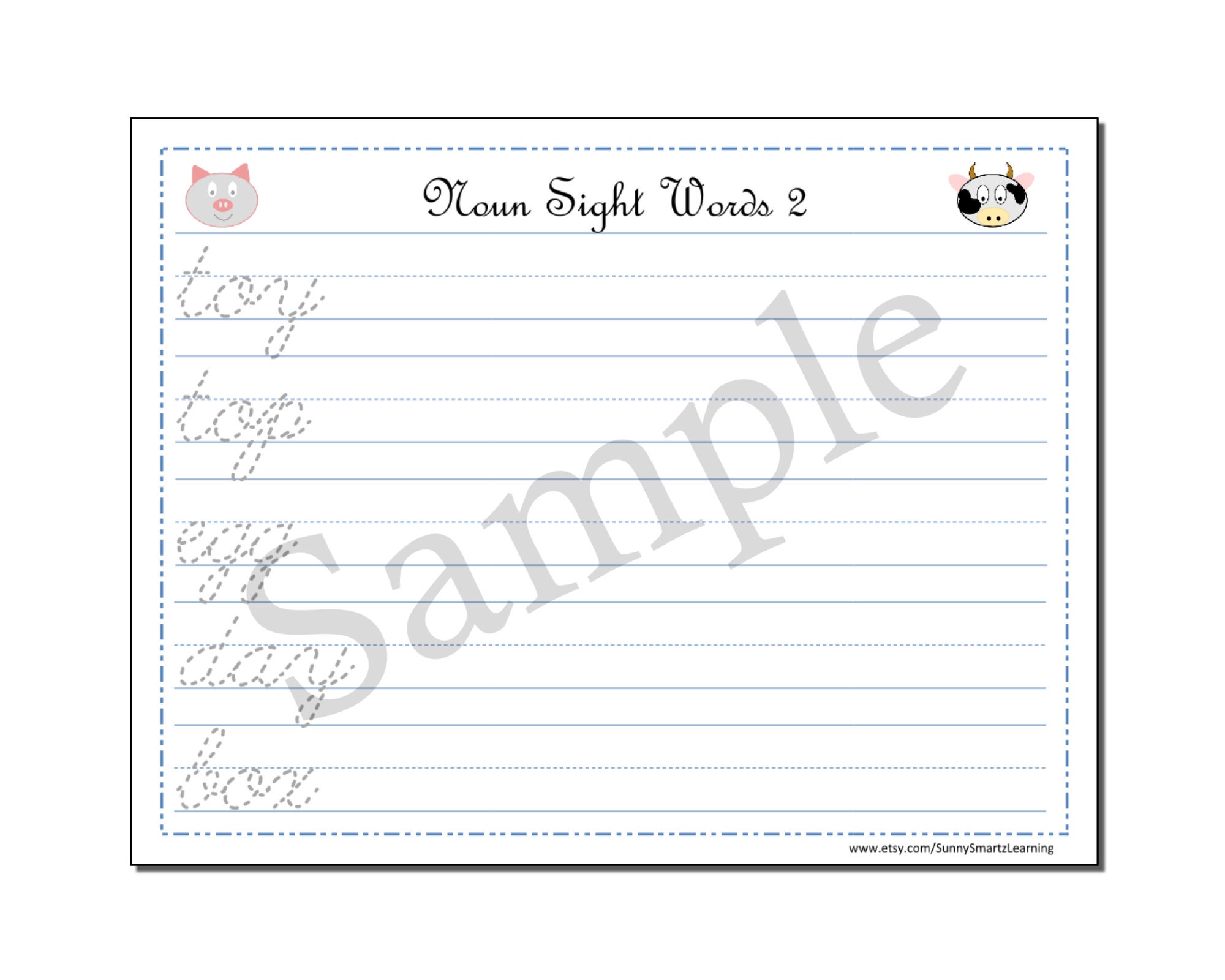 Noun Sight Words Cursive Handwriting Worksheets Set 1 (3 & 4 Letter ...