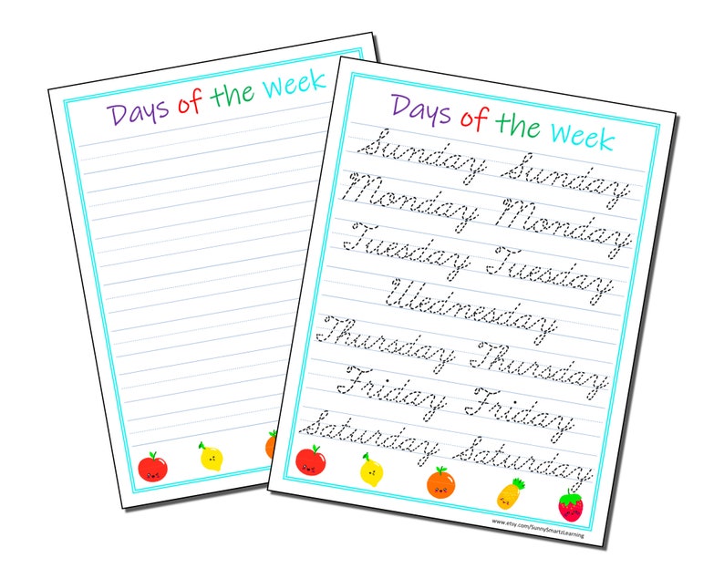 Days and Months Cursive Handwriting Worksheets; Pre-k, Kindergarten ...
