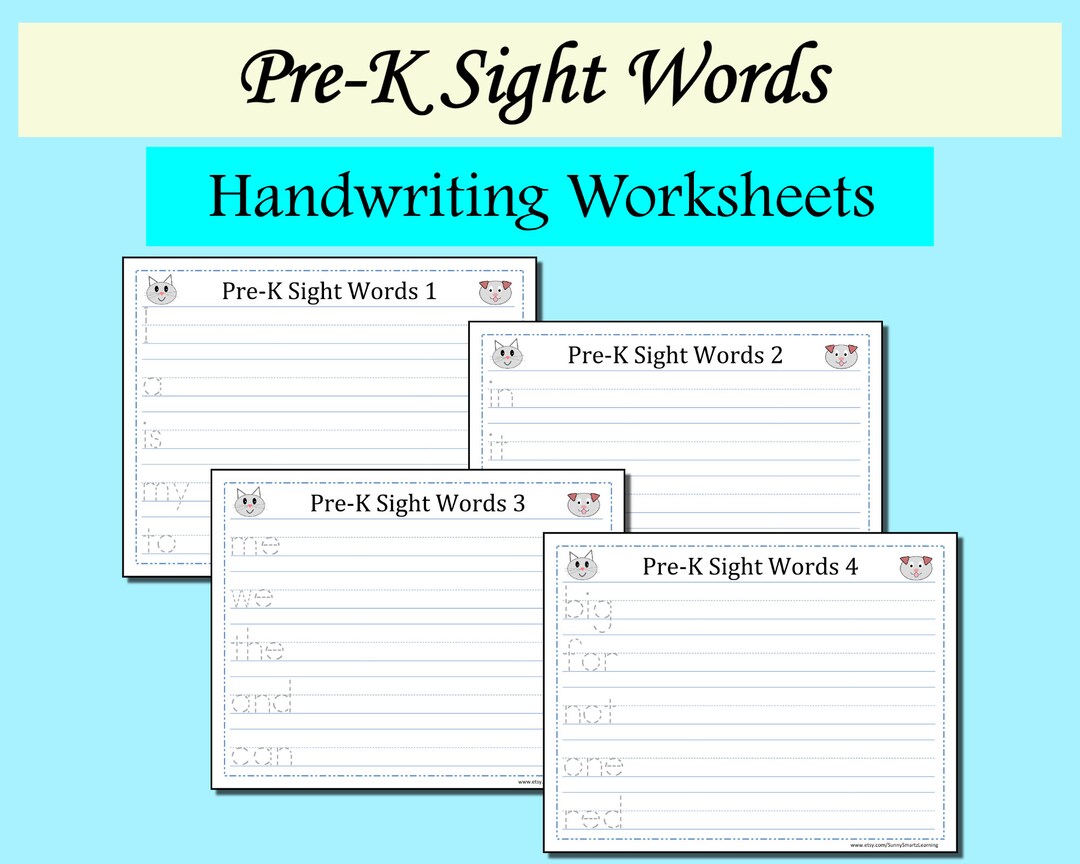 Pre-k Sight Words Handwriting Worksheets - Etsy