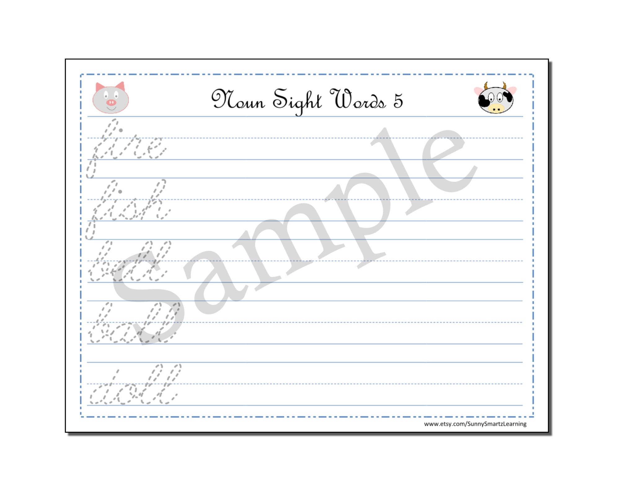 Noun Sight Words Cursive Handwriting Worksheets Set 1 (3 & 4 Letter ...