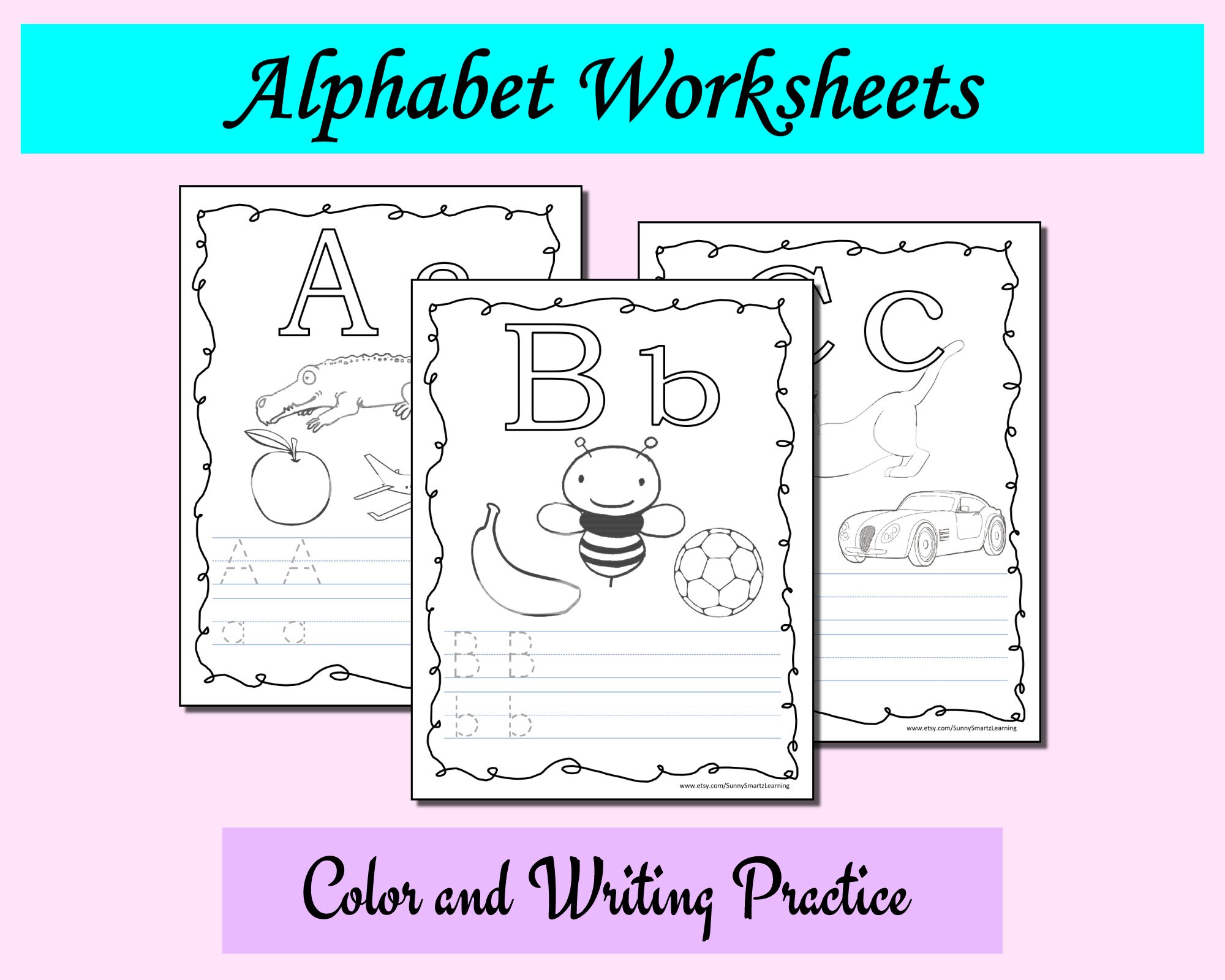 Alphabet Color and Handwriting Worksheets for - Etsy