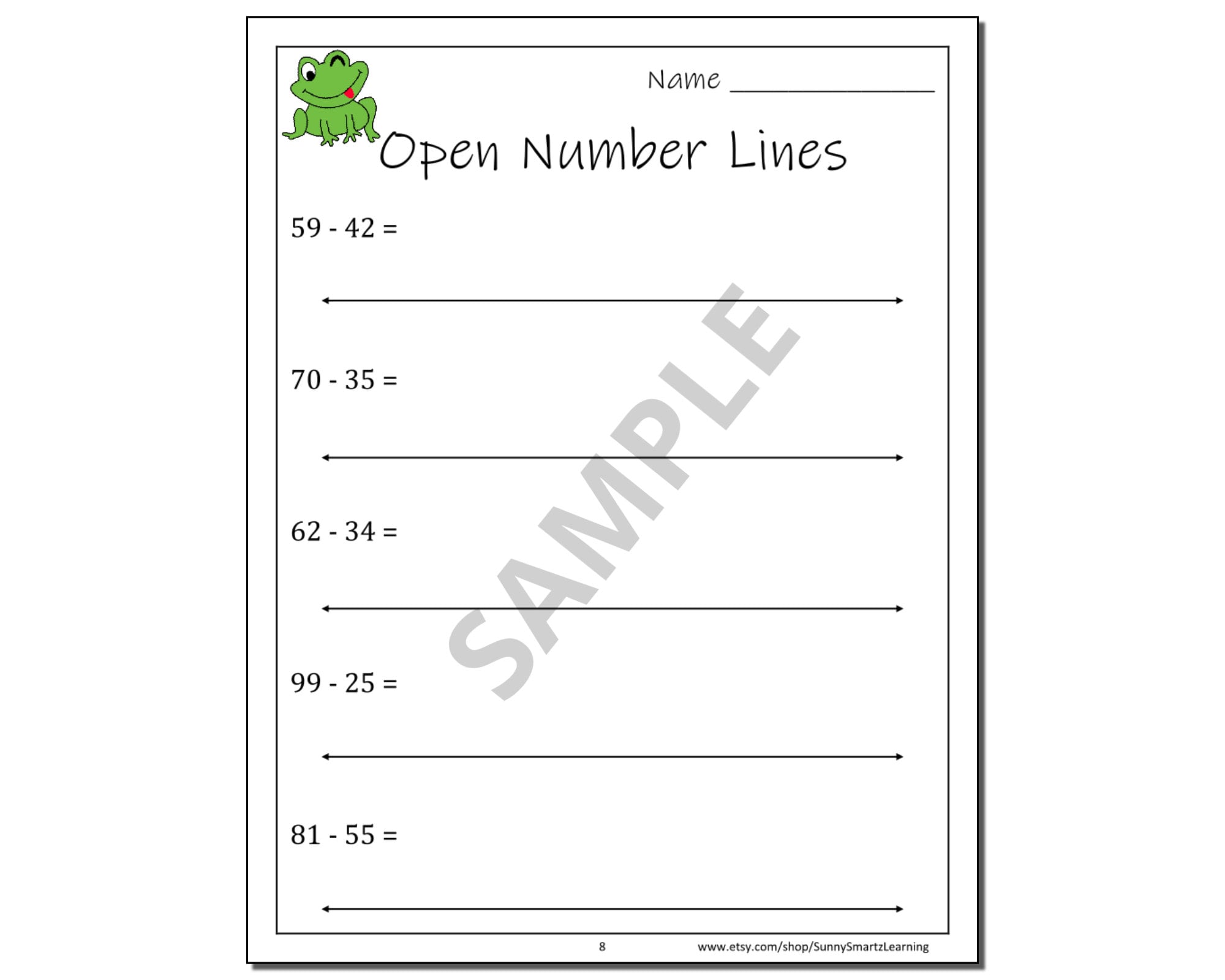10 Open Number Line Addition & Subtraction Worksheets; Double Digit ...