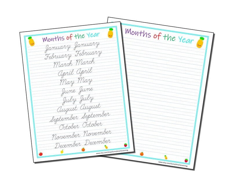 Days and Months Cursive Handwriting Worksheets; Pre-k, Kindergarten ...