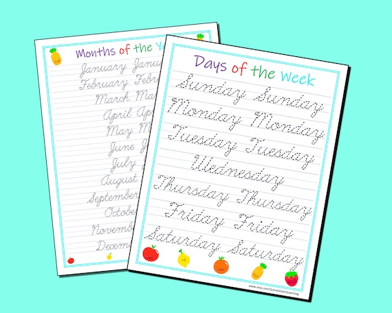 Days and Months Cursive Handwriting Worksheets Pre-K | Etsy