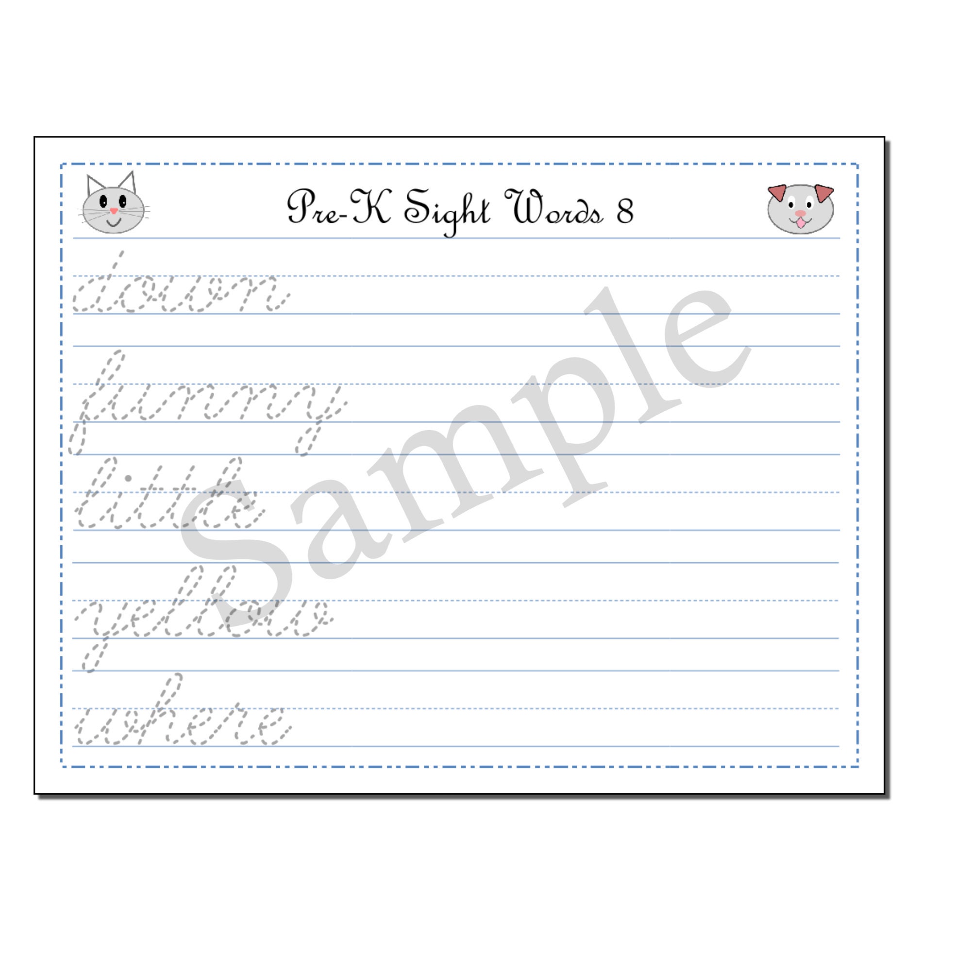 Pre-k Sight Words Cursive Handwriting Worksheets - Etsy