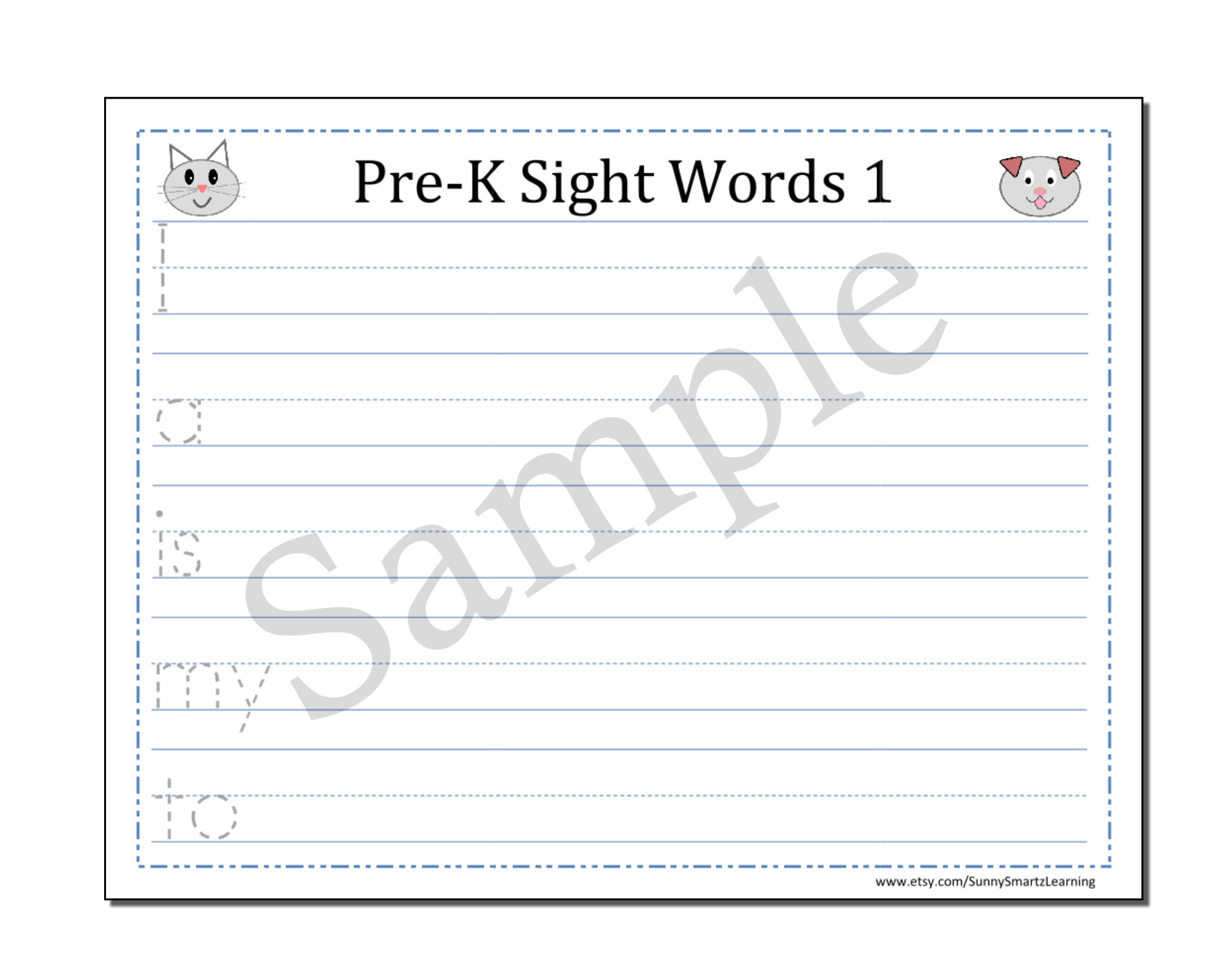 Pre-k Sight Words Handwriting Worksheets - Etsy