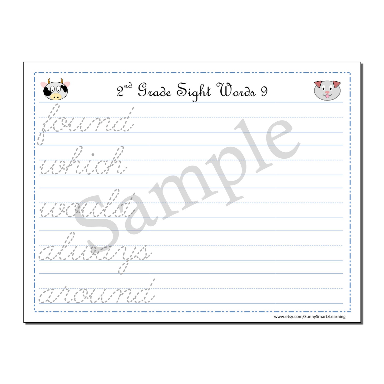 2nd Grade Sight Words Cursive Handwriting Worksheets - Etsy