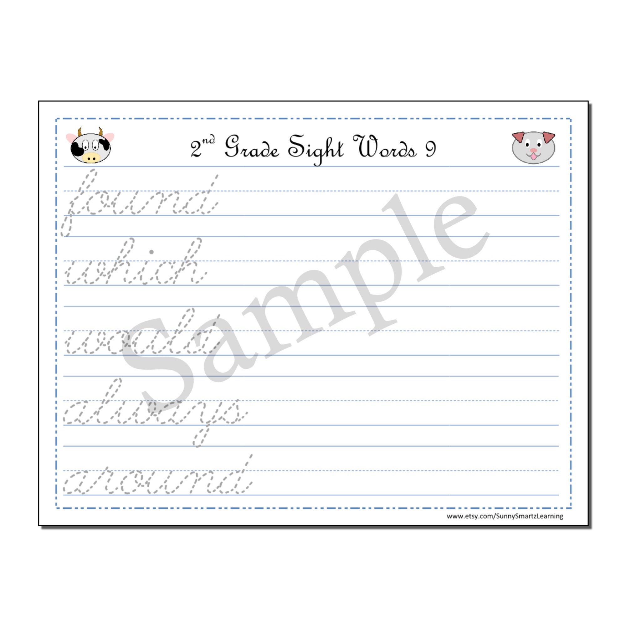 2nd Grade Sight Words Cursive Handwriting Worksheets - Etsy
