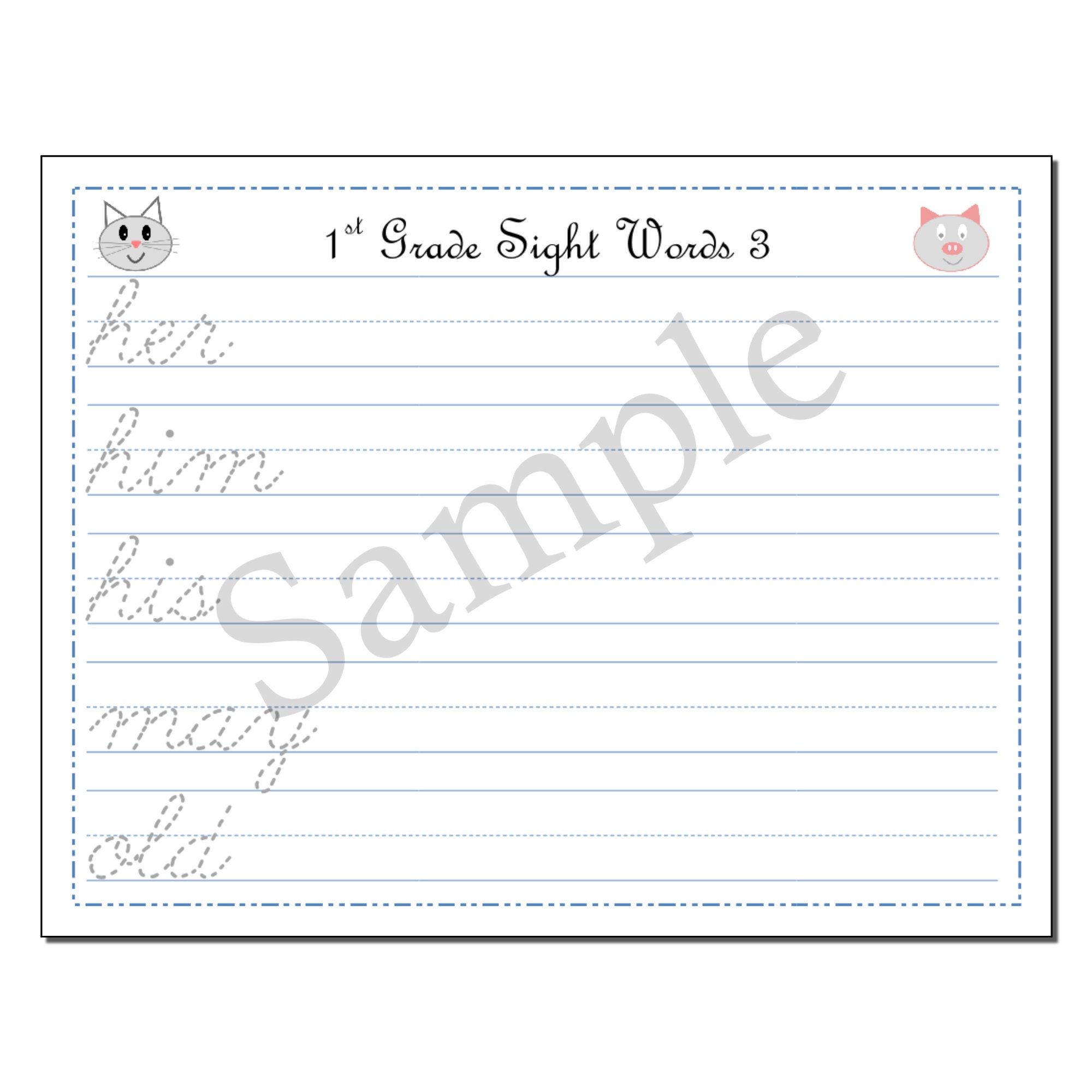 1st Grade Sight Words Cursive Handwriting Worksheets - Etsy