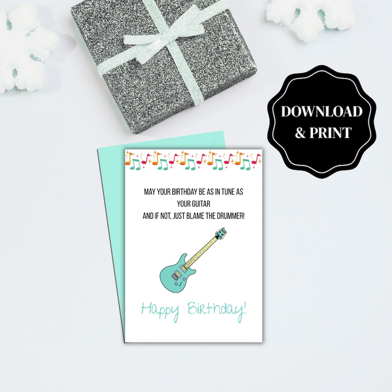 Funny Guitar Birthday Card - 5x7” Printable - Digital Download ...