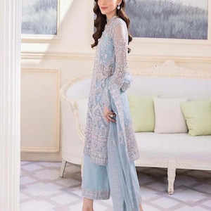 A Beautiful Ice Blue Long Shirt | Pakistani Branded Dress | Pakistani ...