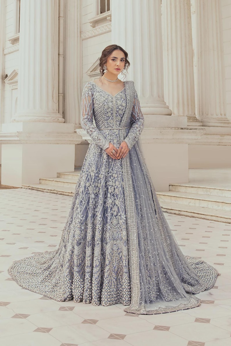 Ice Blue Pakistani Indian Wedding Dresses, Latest Bridal Party Dress ...