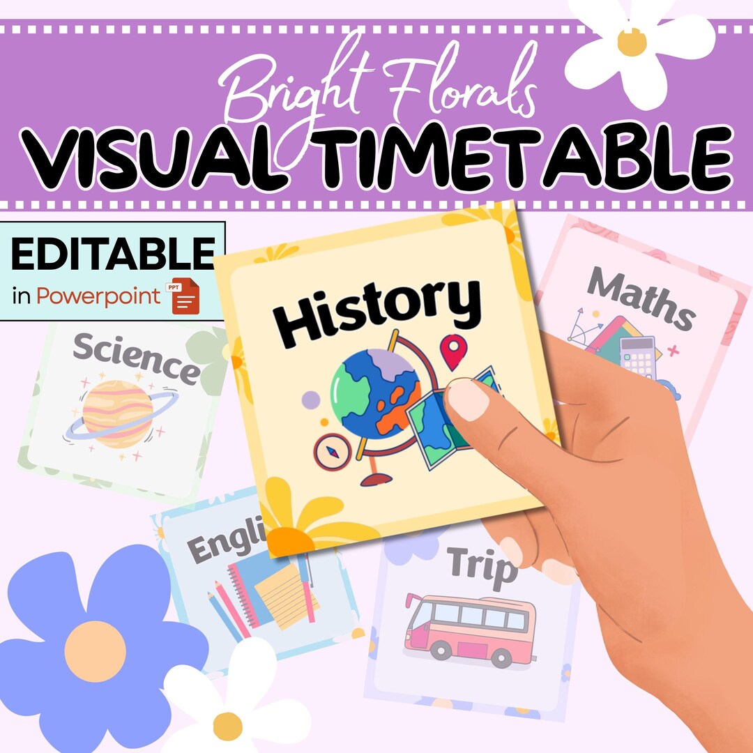 Editable Visual Timetable - Bright Floral Classroom Organization Cards ...