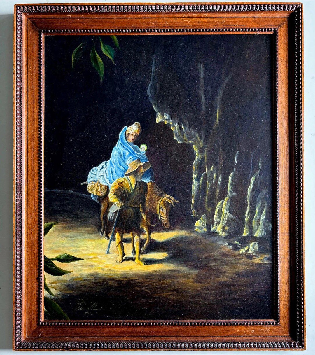 Maria Joseph and Jesus Christ on a Mule in a Cave Christian Artwork Oil ...
