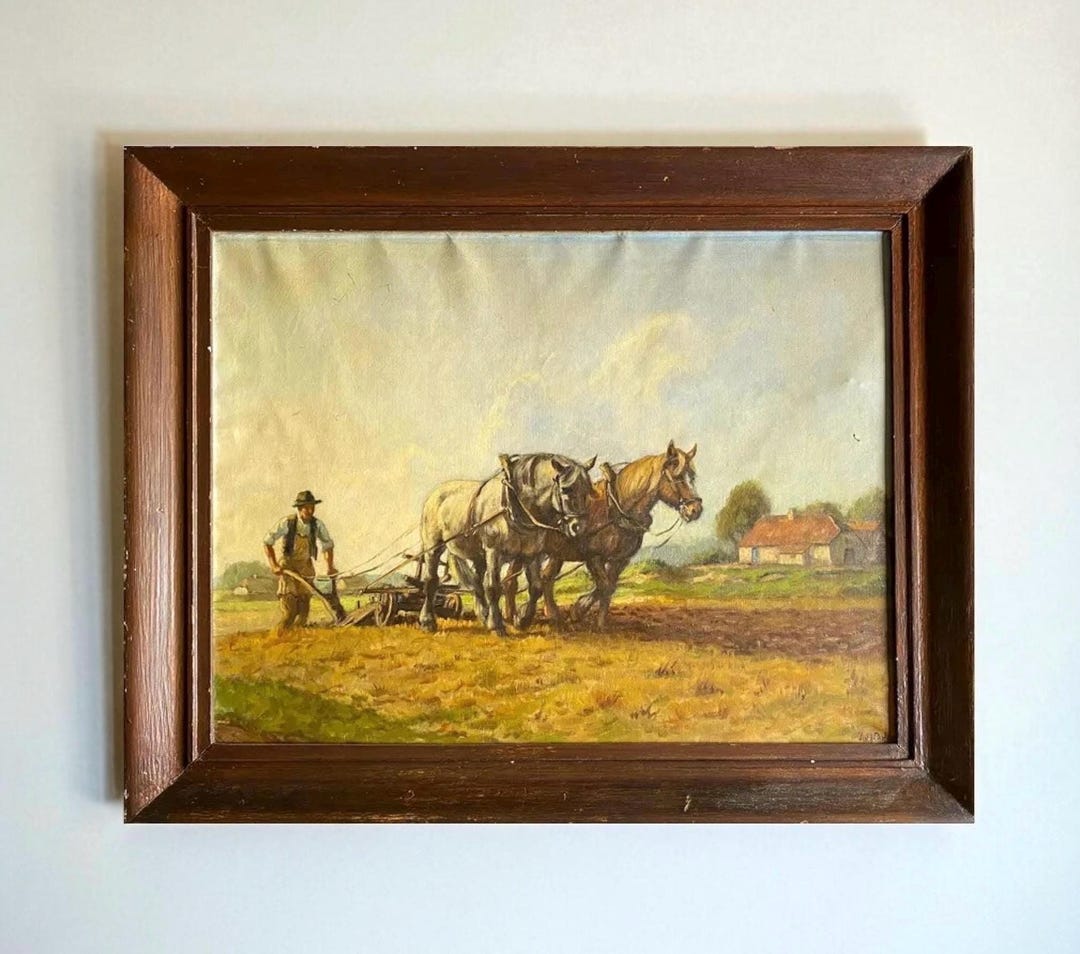 Oil Painting 19th Century Farm Scene Lovely Big Sized Oil Painting With ...