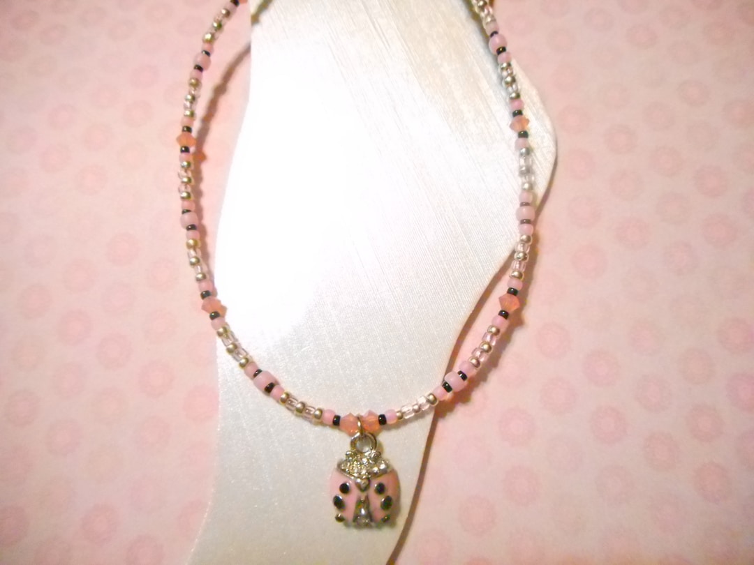 Pink and Silver Crystal Enamel Ladybug Ankle Bracelet - Etsy