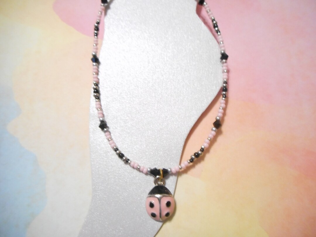Pink, Black, and Silver Ladybug Charm Ankle Bracelet - Etsy