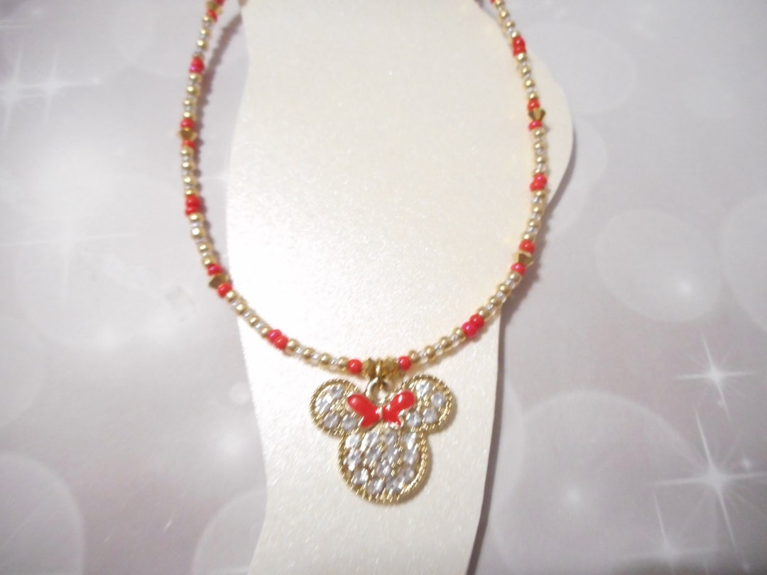 Gold and Red Crystal Rhinestone Mickey Mouse Head Ankle Bracelet - Etsy