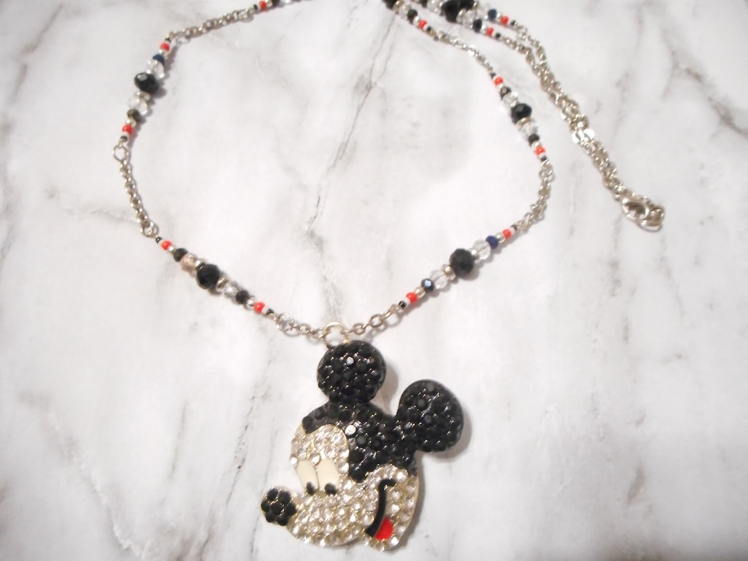 Crystal Rhinestone Mickey Mouse Head Pendant Necklace - Etsy