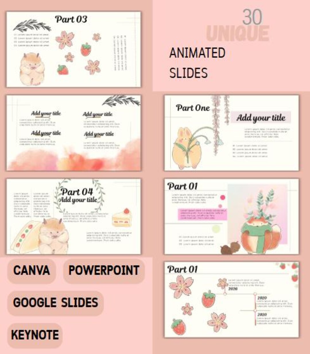 Soft Cute Animal Powerpoint Template | 30 Unique Canva Slides | Aesthetic Presentation for ...