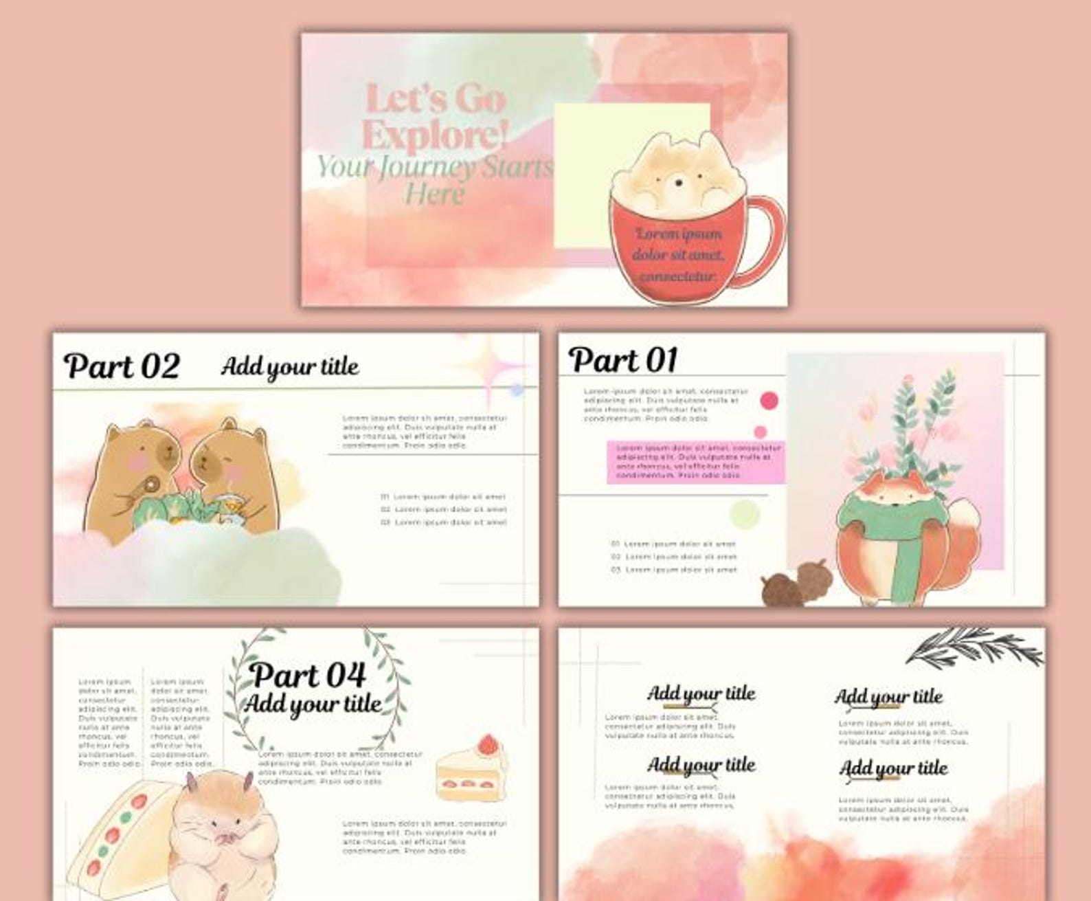 Soft Cute Animal Powerpoint Template | 30 Unique Canva Slides ...