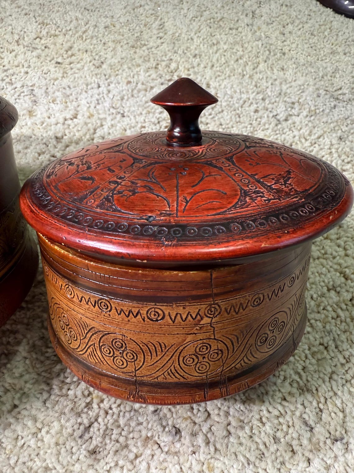 Large Kathmandu Style Decorative Box – Etched Lacquerware With Lid, Red ...