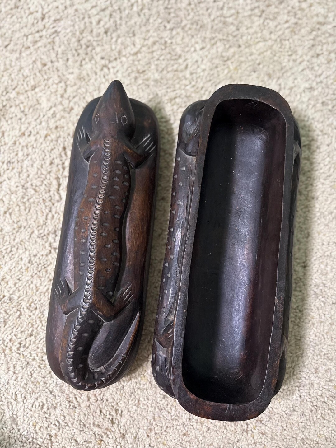 Hand Carved Wooden Crocodile Box African Tribal Solid Wood Trinket - Etsy