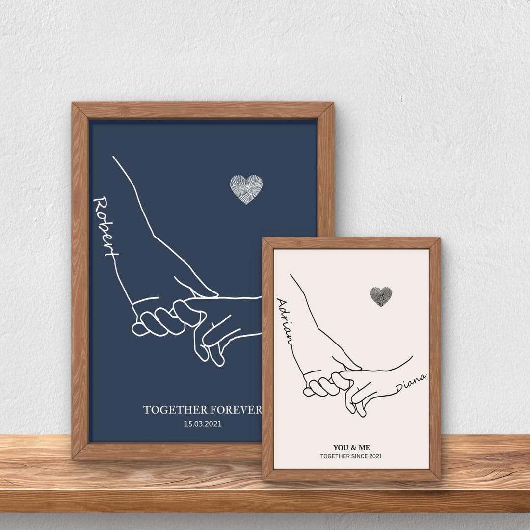 Personalized Couple Hands Line Art Print, Custom Names Valentine's Day ...