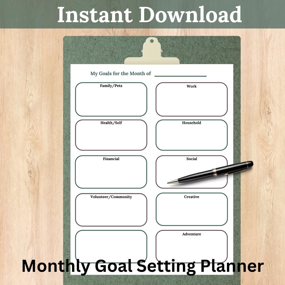 Monthly Goal Setting Planner Page, Printable Download - Etsy
