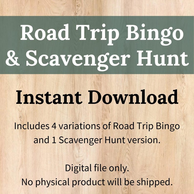 Road Trip Bingo (for Older Kids and Adults) With Scavenger Hunt Version ...