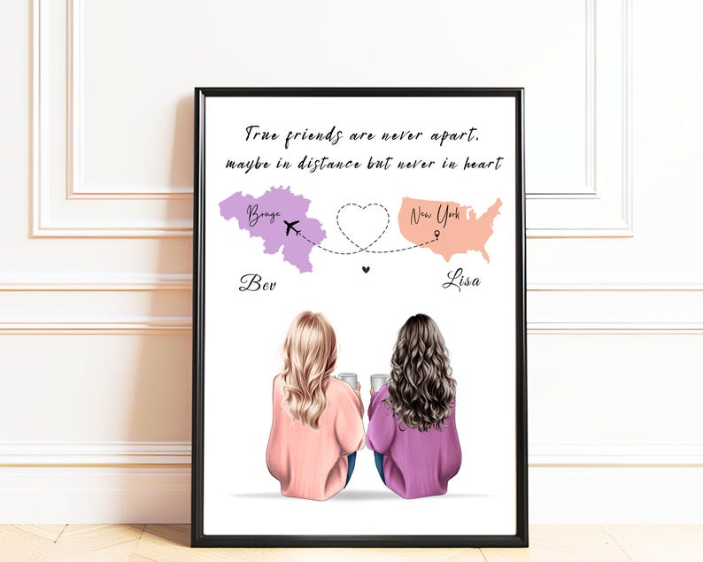 Long Distance Friendship Gift, Personalised Best Friend Print, Distance ...