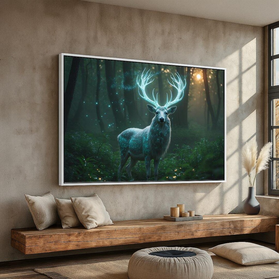 Mystical Glowing Stag | Enchanted Deer Fantasy Wall Art | Magical ...
