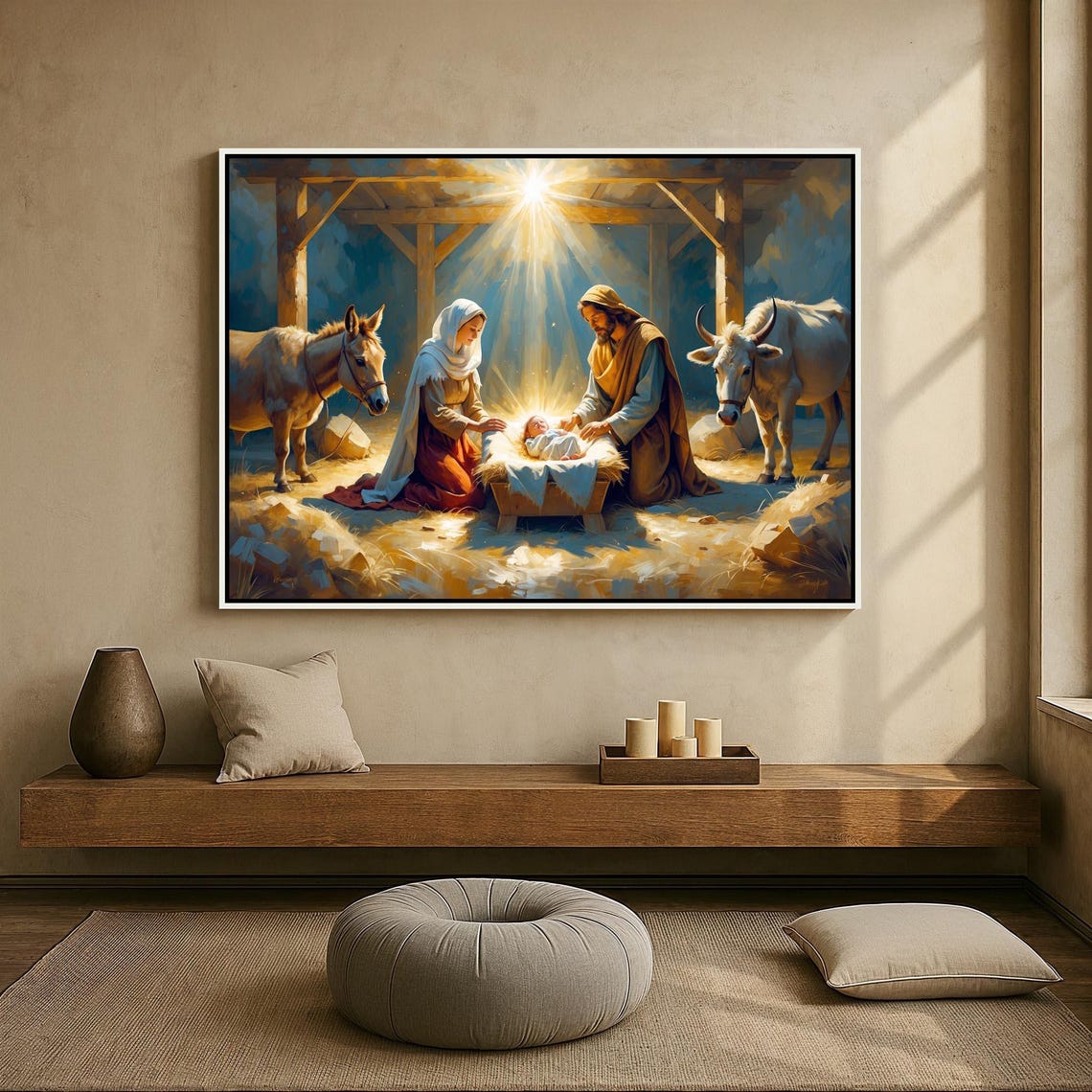 Nativity Scene Wall Art | Mary Joseph & Baby Jesus Canvas Poster ...
