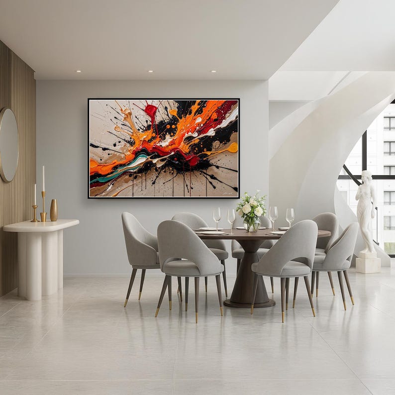 Abstract Splash Painting | Bold Modern Wall Art | Red Black Orange ...