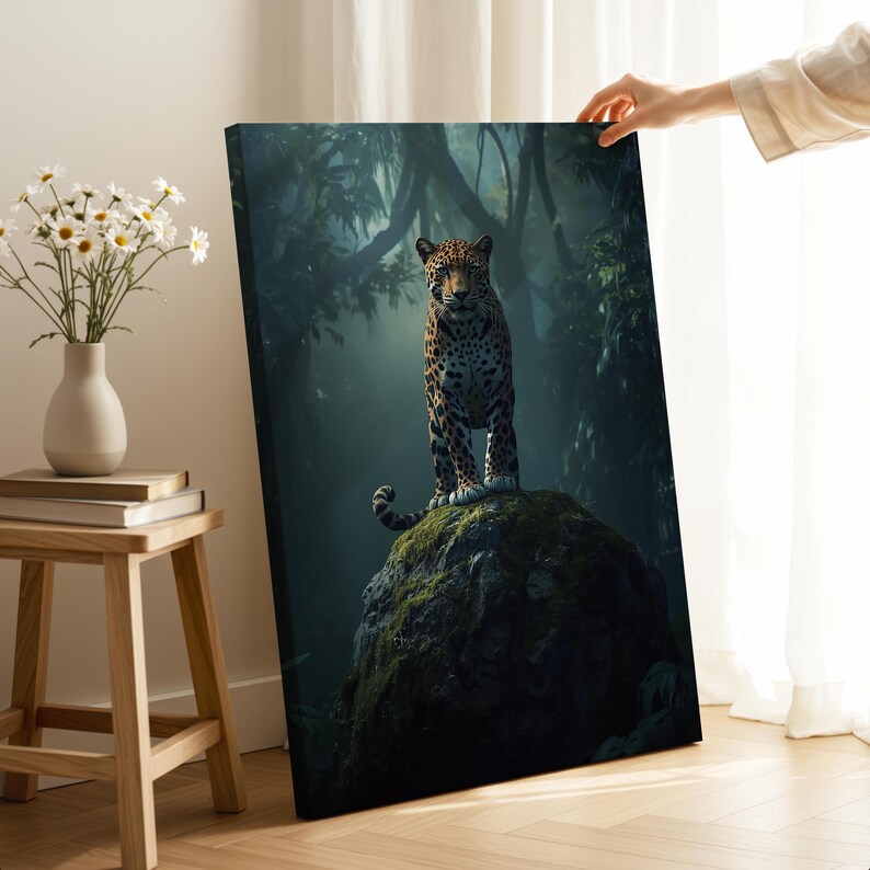 Jaguar Canvas Wall Art | Powerful Jungle Wildlife Decor | Dark Nature ...