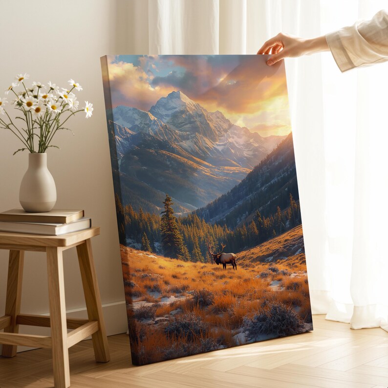Elk in Rocky Mountain Valley | Scenic Canvas Wall Art | Wildlife ...