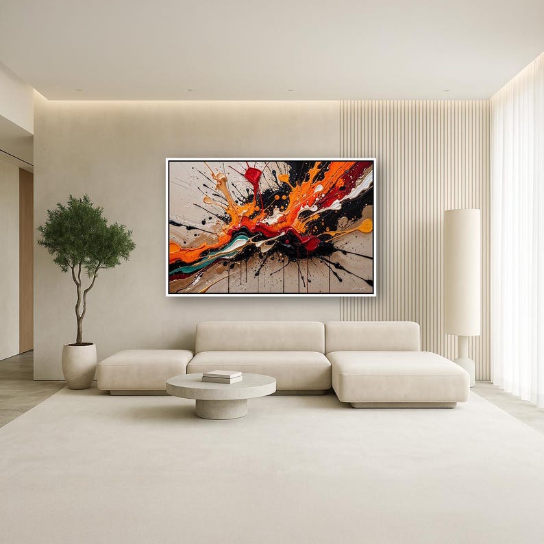 Abstract Splash Painting | Bold Modern Wall Art | Red Black Orange ...