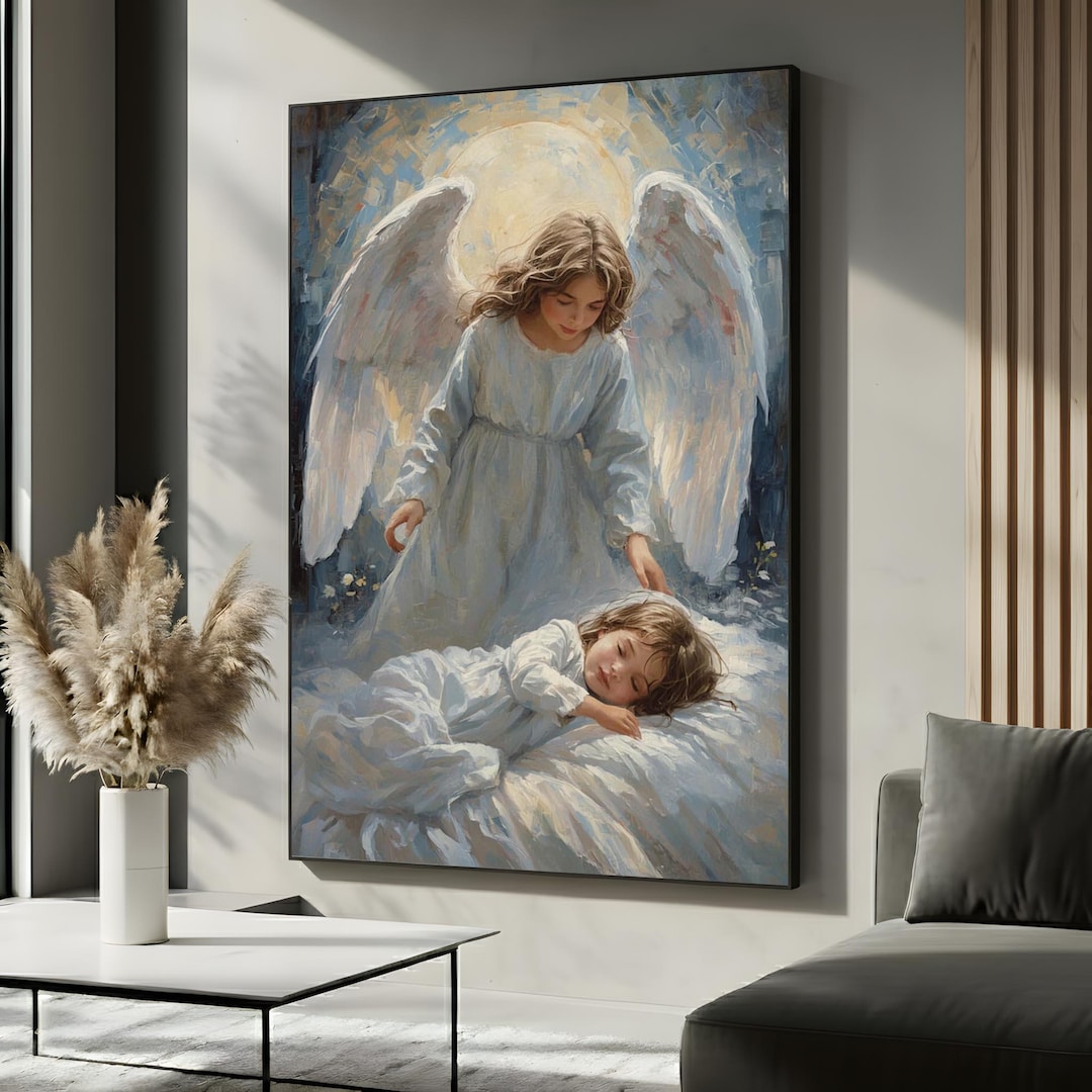 Guardian Angel Watching Over Child | Christian Canvas Wall Art ...