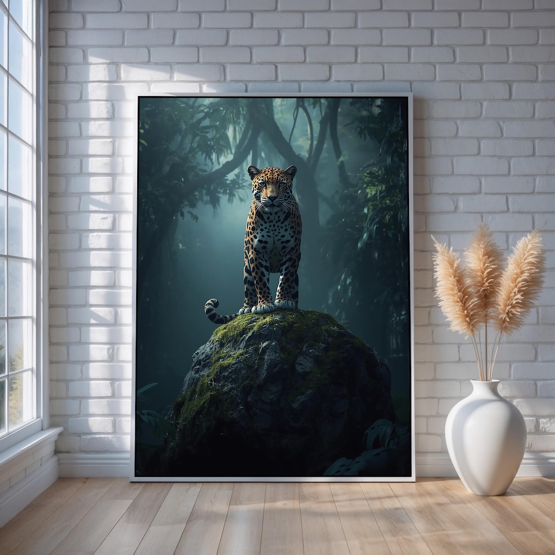 Jaguar Canvas Wall Art | Powerful Jungle Wildlife Decor | Dark Nature ...