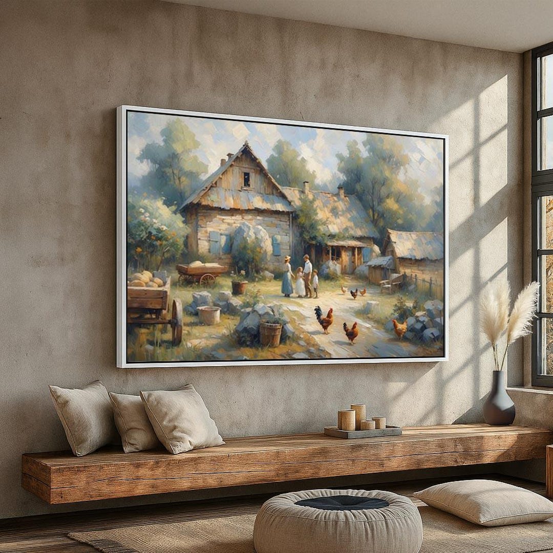 Rustic Country Farmhouse Scene | Vintage Family Homestead Wall Art With ...