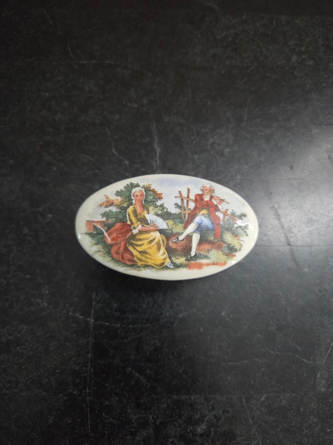 Vintage Porcelain Trinket Box: Rococo Couple Scene, Mt. Vernon Souvenir ...
