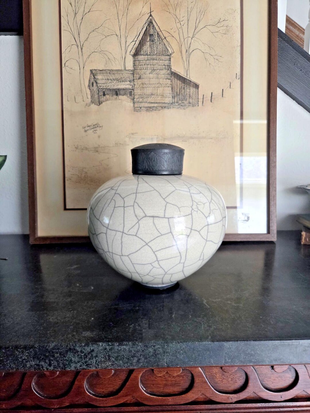 Rae Mackey Raku Pottery Vessel: Signed Crackle Glaze Lidded Jar - Etsy