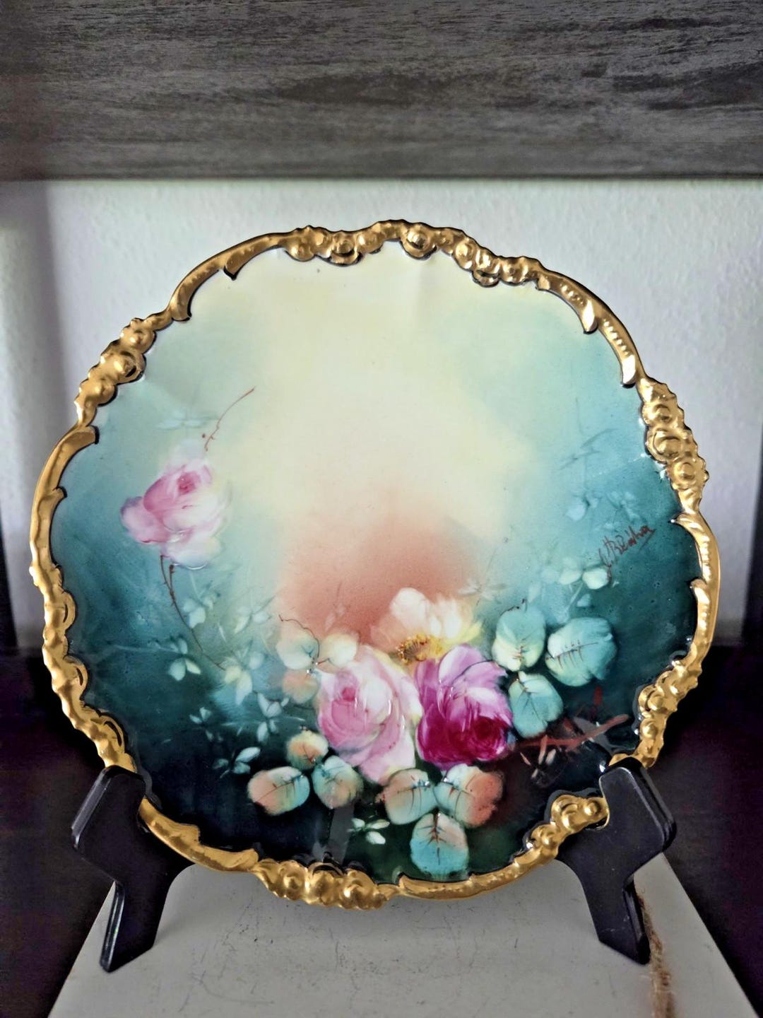 Hand Painted Limoges Plate J. Blaha Roses Gold Trim Jean Pouyat Antique ...