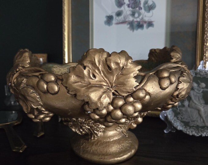 Vintage Chalkware Plaster Pedestal Grapevine Bowl Large Decorative ...