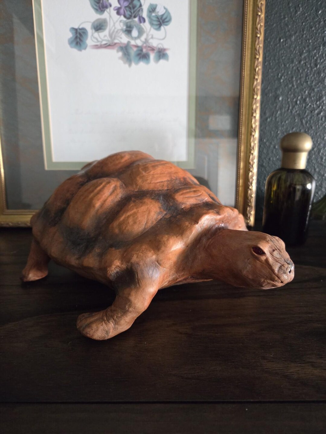 Vintage Leather Turtle Sculpture: Handcrafted Rustic Animal Decor - Etsy